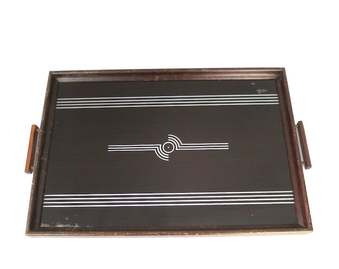 Vintage MCM Drink Serving Tray Vanity Tray Glass Top Make up Tray ...