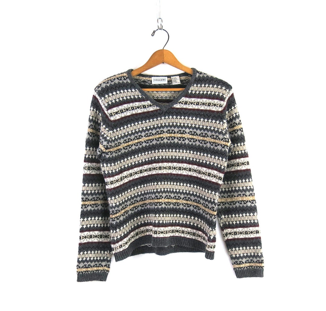 90s V-neck Sweater Vintage Pattern Sweater 1990's Preppy Sweater Women ...