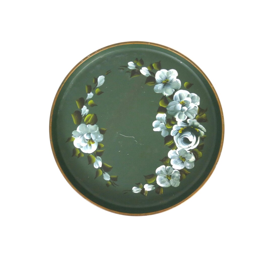 Vintage Nashco Products Hand Painted Tole Tray / Round Circle Metal ...