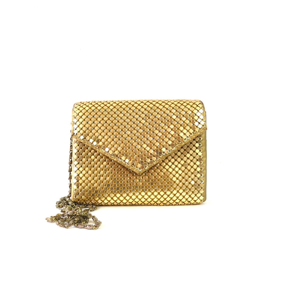 Small Gold Metal Mesh Purse With Gold Chain / Gold Evening Box Purse ...