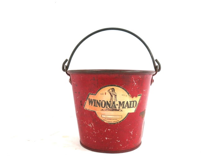 Red Winona Maid Farmhouse Bucket Metal Farm Bucket With Handle ...