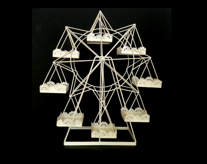 Vintage Ferris Wheel Plant Stand | White Metal Rotating Plant Holder or ...