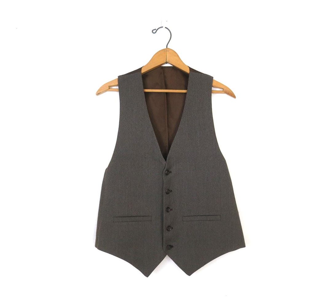 Brown Pinstriped Vest Men's Vintage Suit Vest Gender Neutral Vest Size ...
