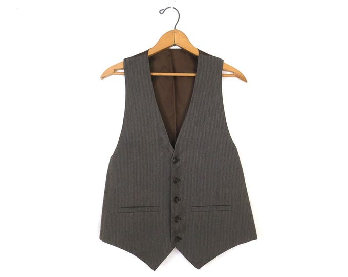 Brown Pinstriped Vest Men's Vintage Suit Vest Gender Neutral Vest Size ...