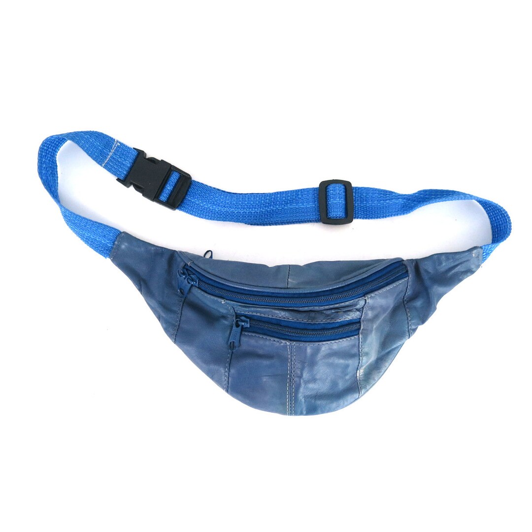 Vintage Blue Leather 1980s FANNY PACK Purse Unisex Retro Hipster ...