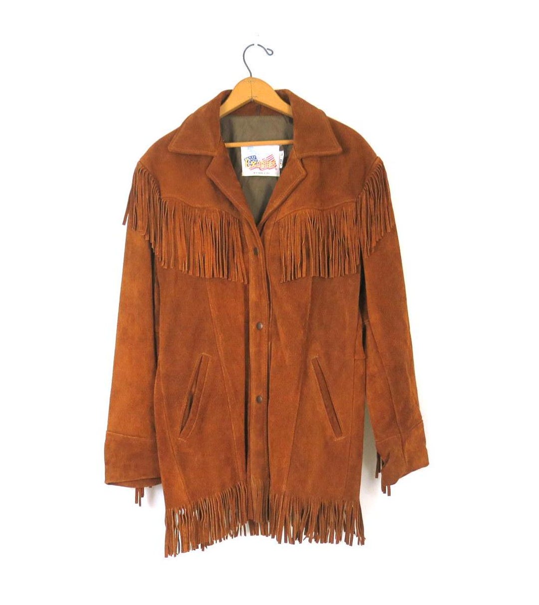 1970s Vintage Brown Suede Leather Fringe Coat EXCELLED Fringed Leather ...