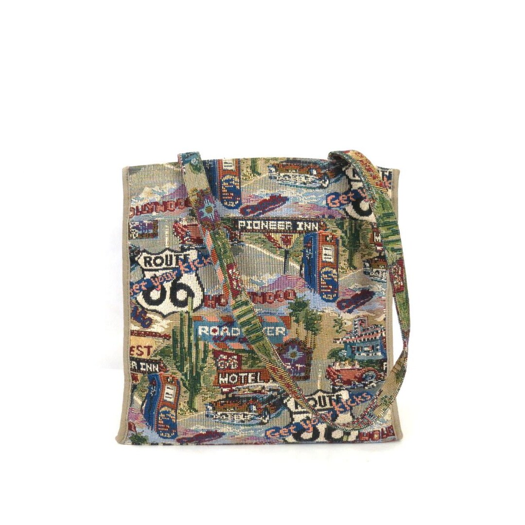 Map Needlepoint Tapestry Bag 90s Route 66 Vintage Travel Tote Purse ...