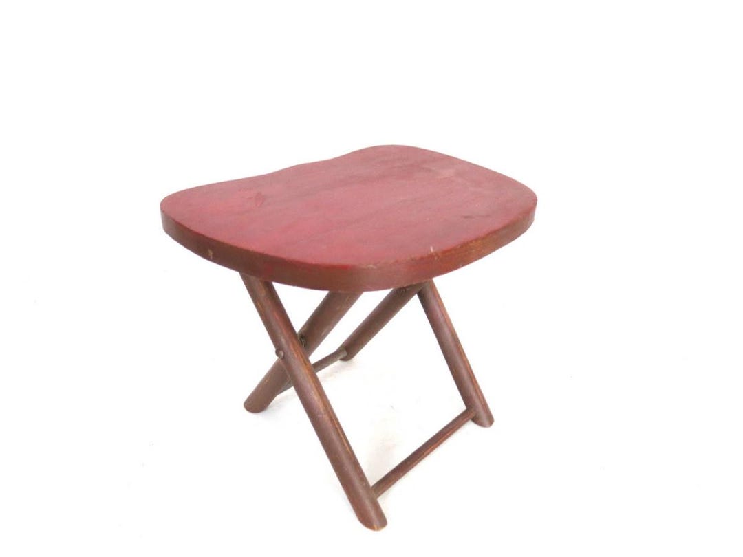 Vintage Nevco Folding Carry Stool / Made in Yugoslavia / Red Wooden ...