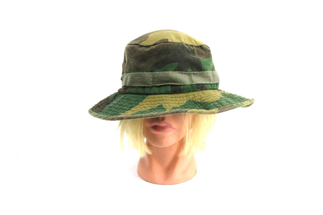 70s Vintage Camo Hat Rugged Hunting Bucket Cap Camouflage Army Hat ...