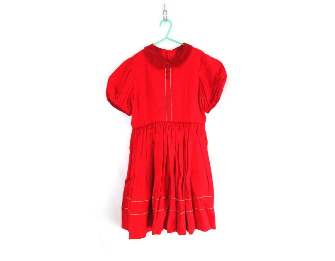 1950s Vintage Child's Dress Red Mid Century Kid's Dress Girl's Holiday ...