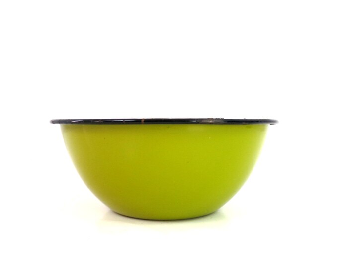 Vintage Enamelware Bowl / Olive Green Enamel Bowl Rustic Farmhouse ...