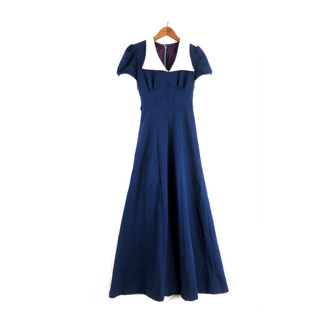 Long 1960's or 70s Blue Dress | Vintage Fortrel Polyester Dress | Retro ...