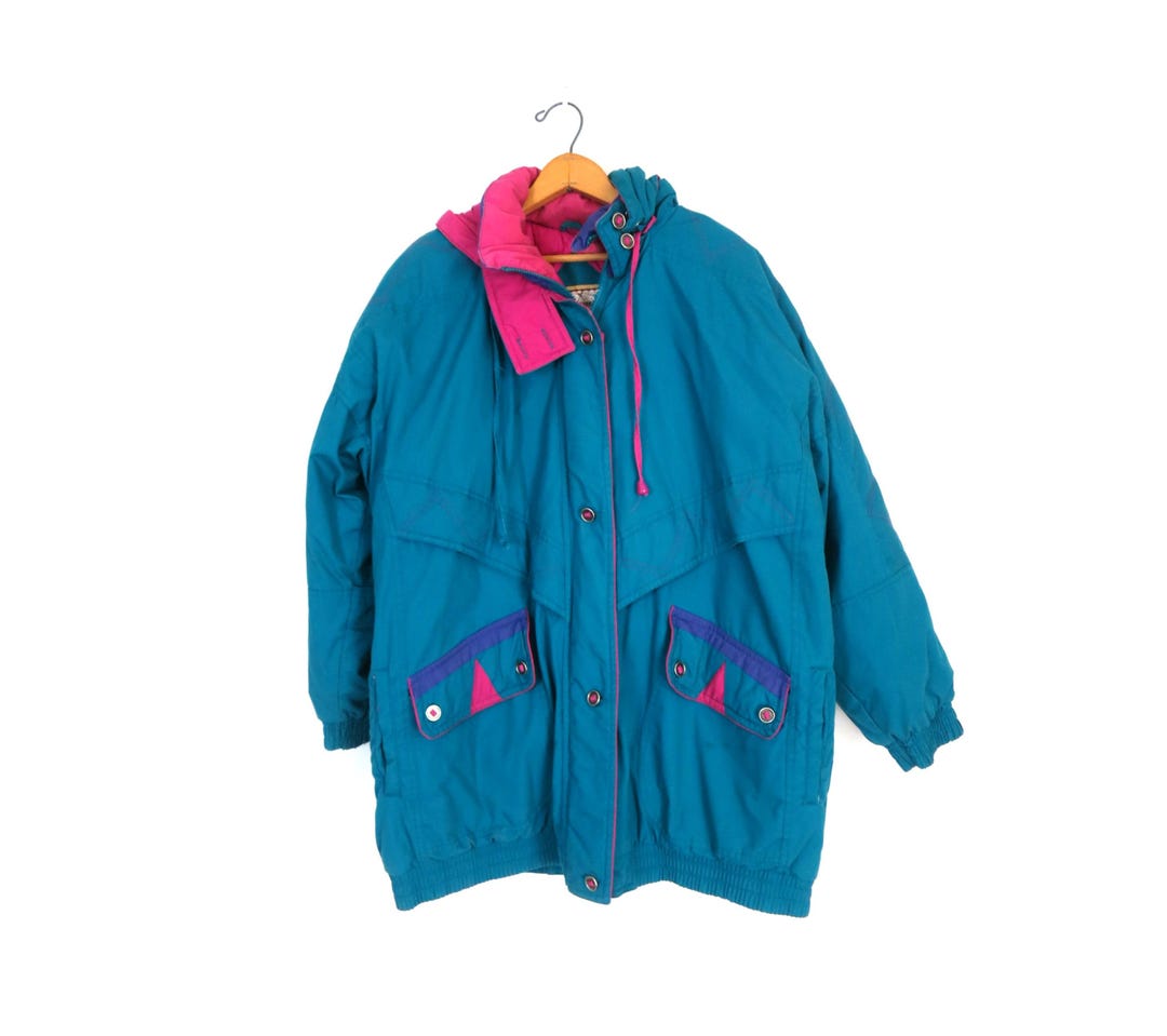 Colorblock 90s Winter Coat Vintage Turquoise & Pink Current Seen Coat ...