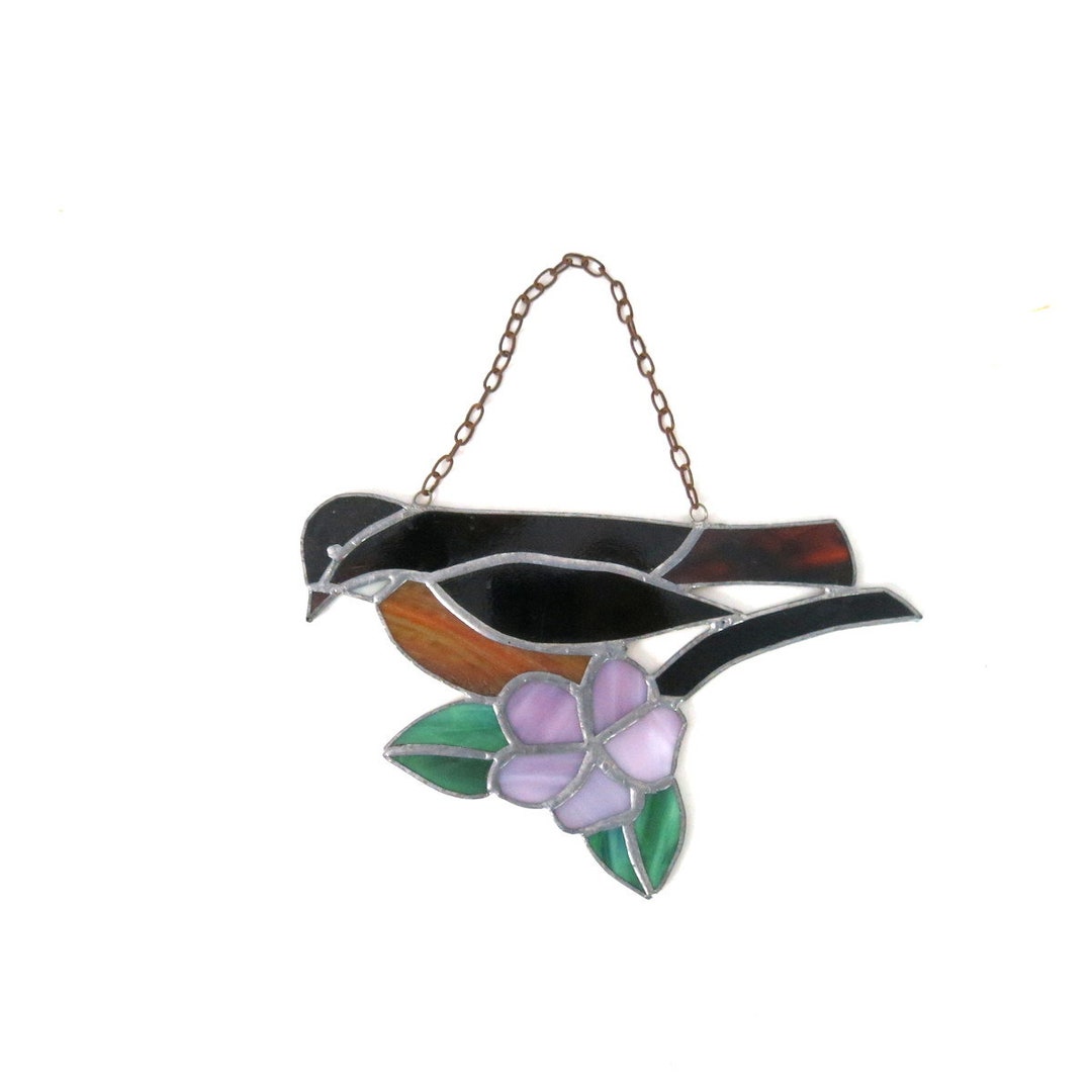 Stained Glass Bird | Window or Wall Hanging | Folk Craft Vintage Bird ...