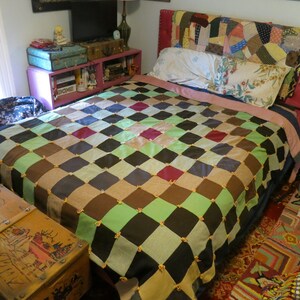 Antique Handmade Cottage Quilt / Men's Wool Suit Fabric Blanket ...