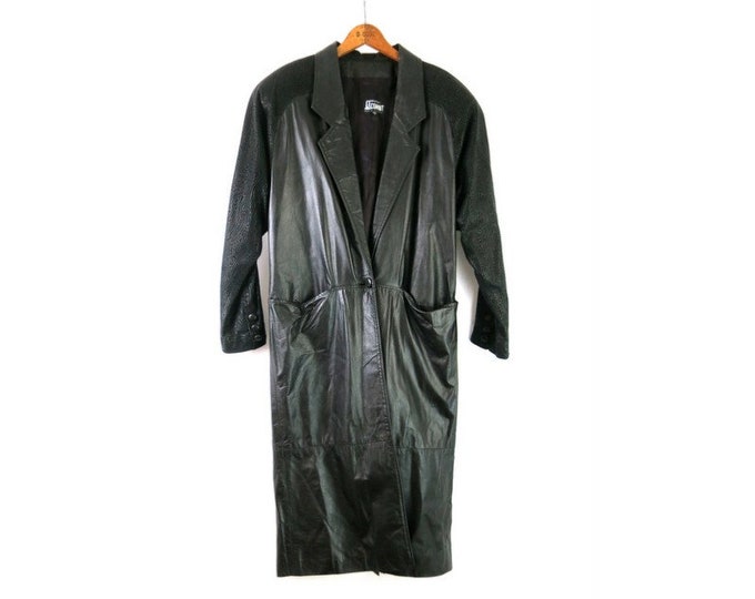 Long Black Leather Trench Coat 80s Duster Jacket Vintage 1980's Trench ...