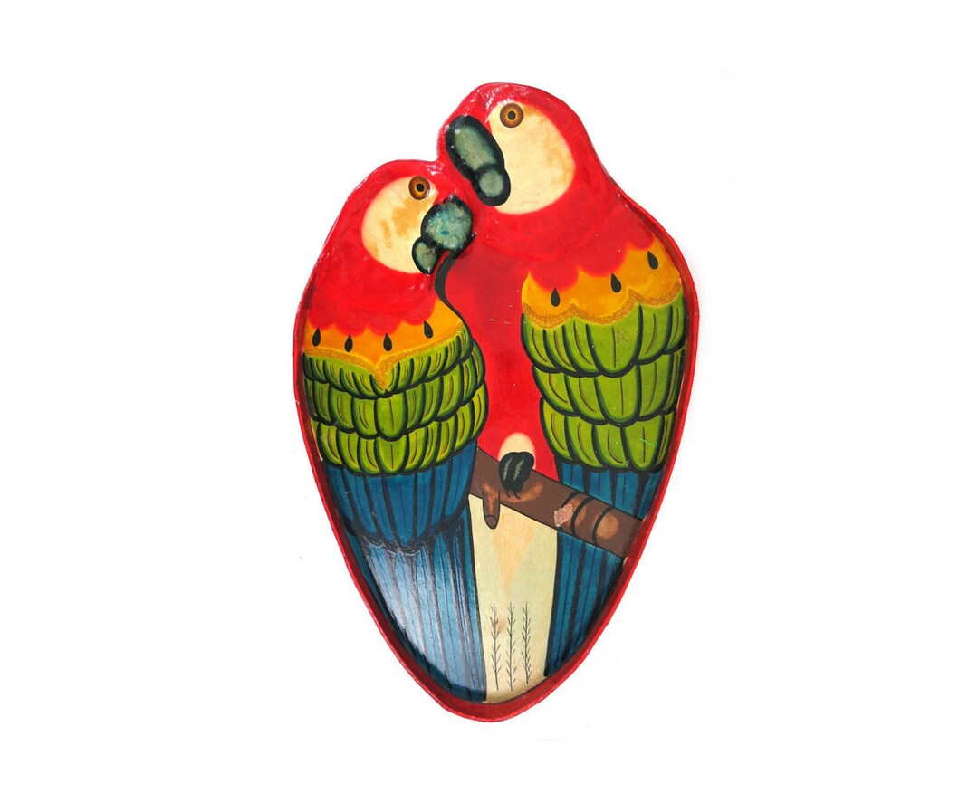 Parrot Tray Vintage Paper Mache Parrots Hand Painted Platter Tropical ...