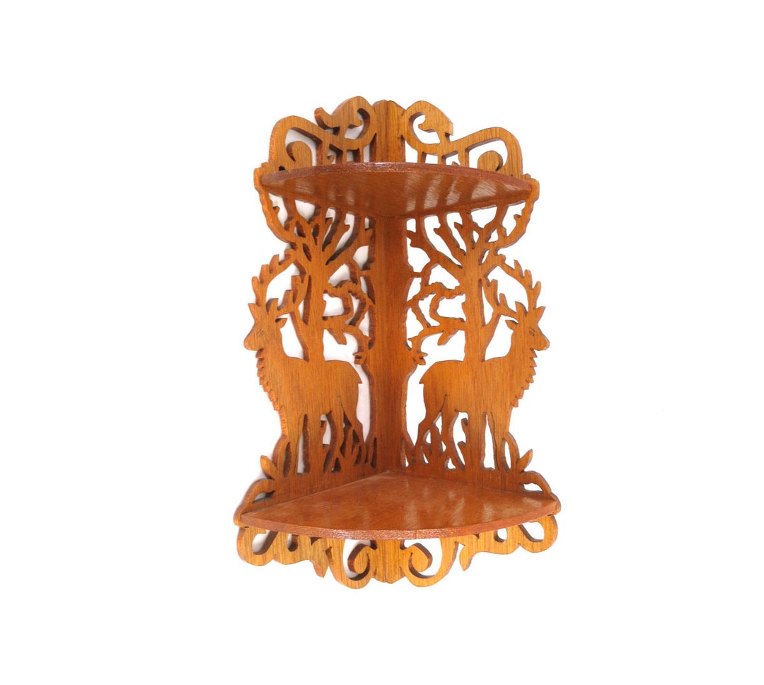 Wood Scroll Saw Corner Shelf Vintage Wooden 2 Tier Deer Shelf Home ...