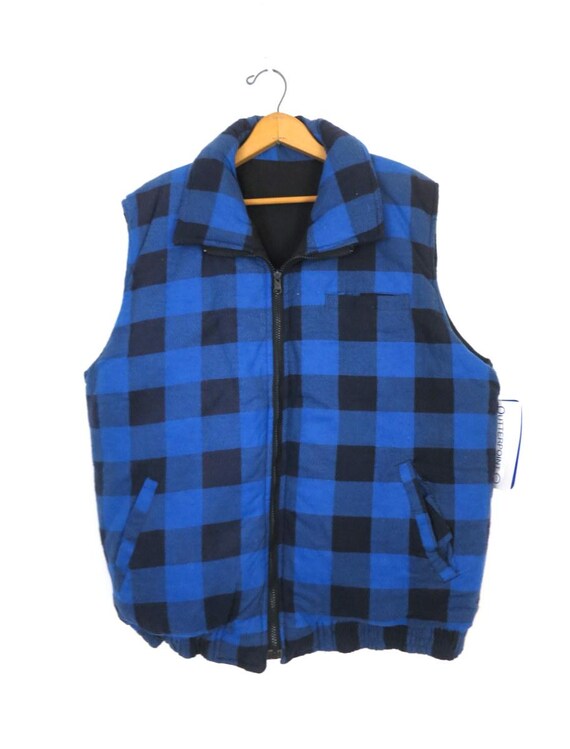 Blue and Black Vest Vintage Buffalo Check Vest Cotton… - Gem