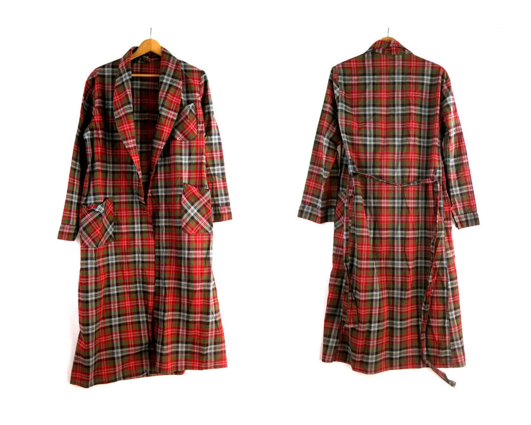 Vintage Robe MCM Red Plaid Bathrobe Unisex Robe With Pockets - Etsy