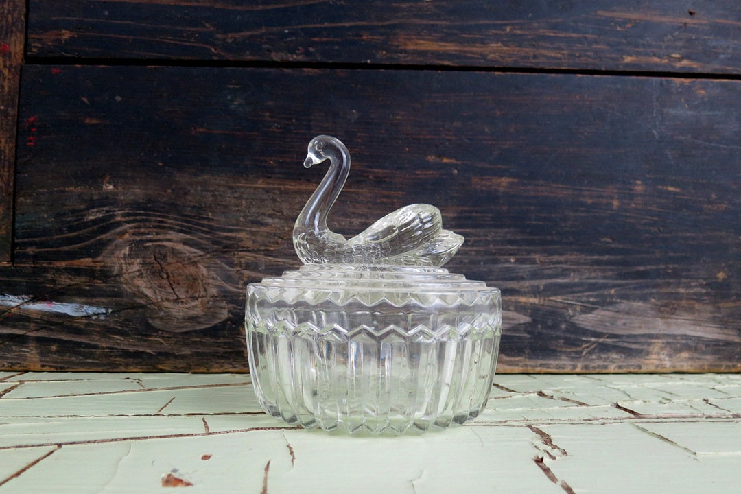 Swan Glass Candy Dish With Lid Bird Powder Bowl Clear Cut Glass Bowl ...
