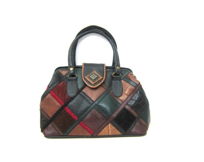 Vintage Patchwork Bag 80s Purse Red Black Brown Retro Handbag Tote - Etsy