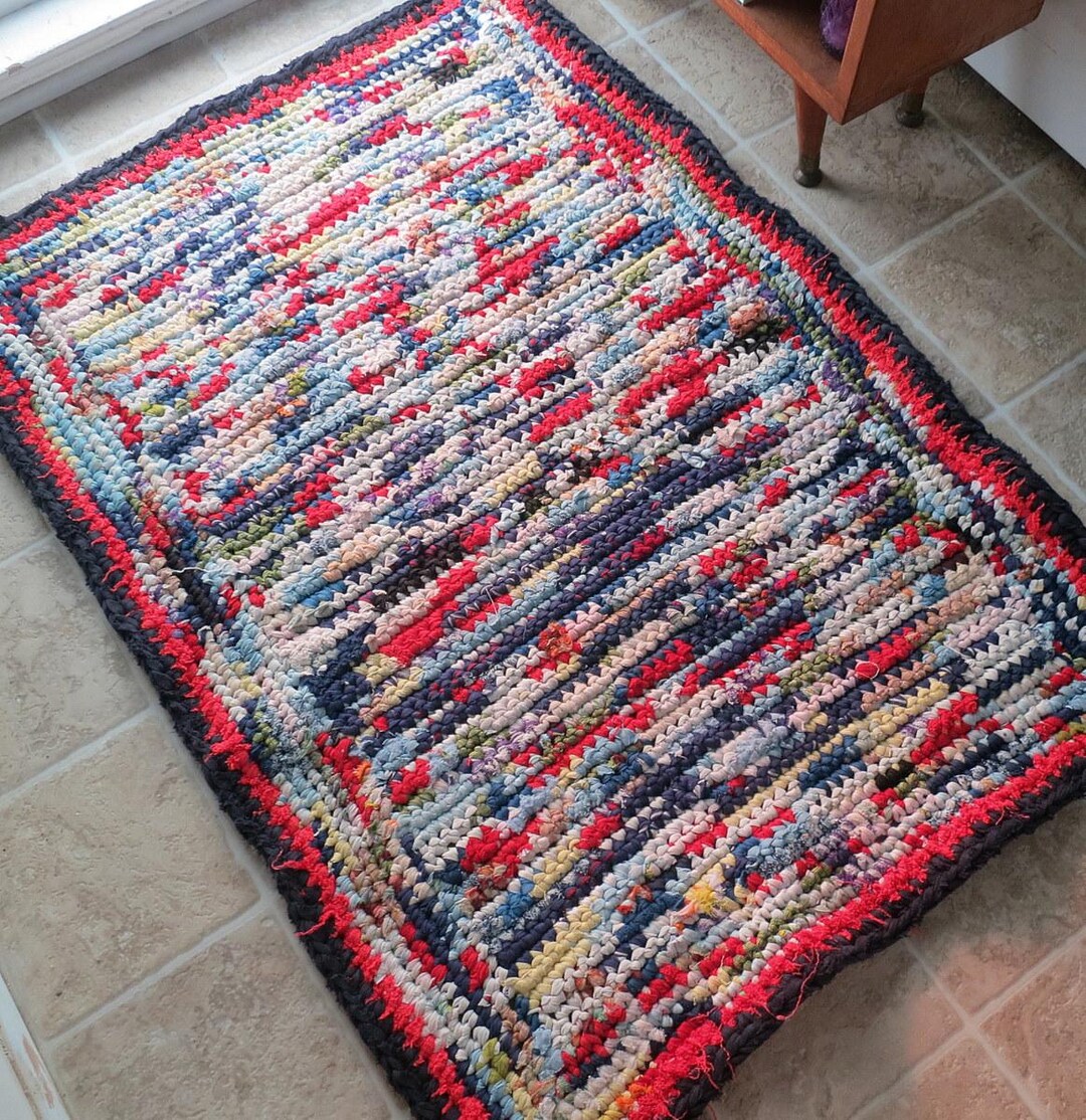 Hand Made Rag Rug Farmhouse Mat Rectangle Textile Rug Vintage Braided ...