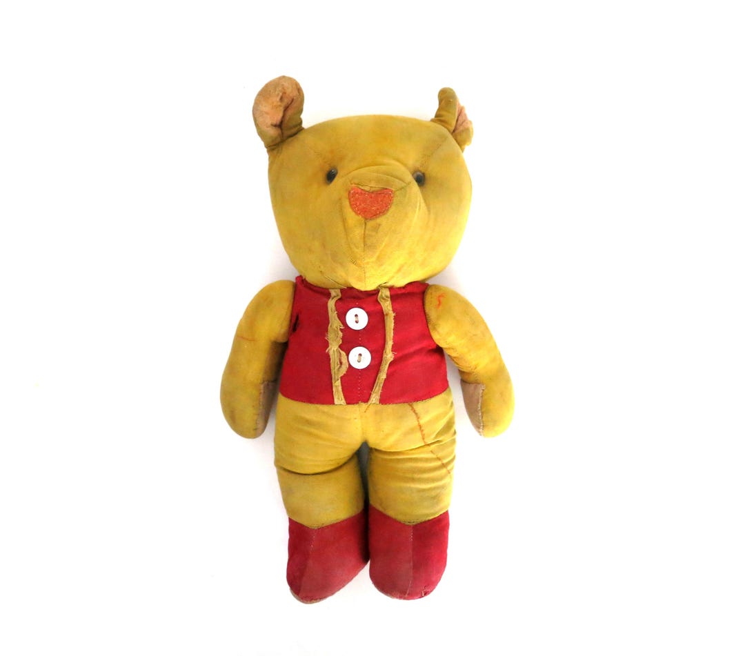 Antique Vintage Yellow Teddy Bear Stuffed Stuffy Animal With Glass Eyes ...