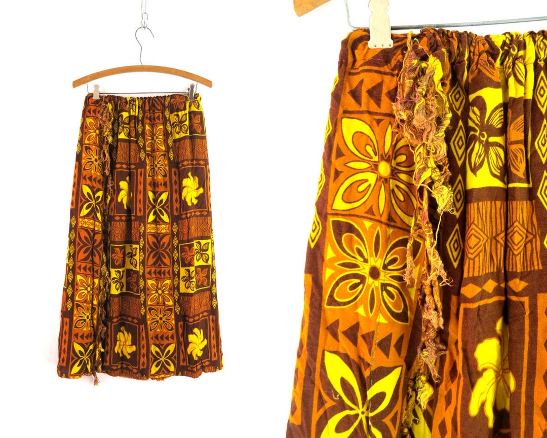 Long Tiki Skirt Retro Mod Flower Pattern Skirt Vintage Elastic - Etsy