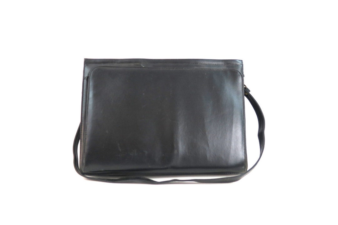 Vintage Black Messenger Bag Laptop Shoulder Bag Vinyl Computer ...