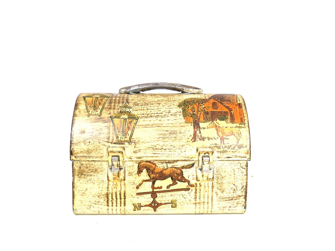Vintage Decoupaged Metal Lunchbox / Dome Top Rancher Lunch Box / Horse ...