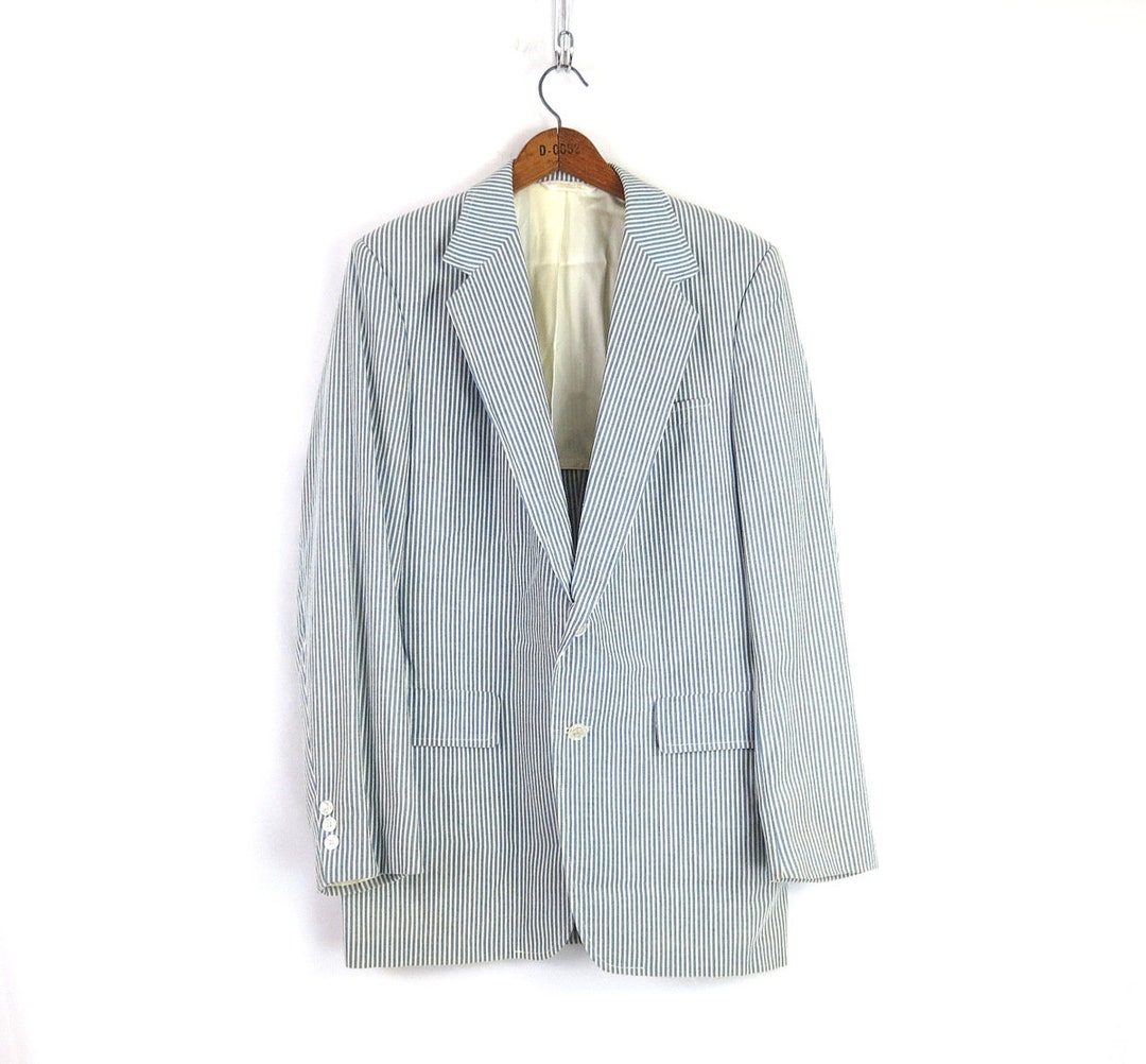 Blue & White Striped Suit Blazer / Vintage 1970s CURLEE Sport Coat ...