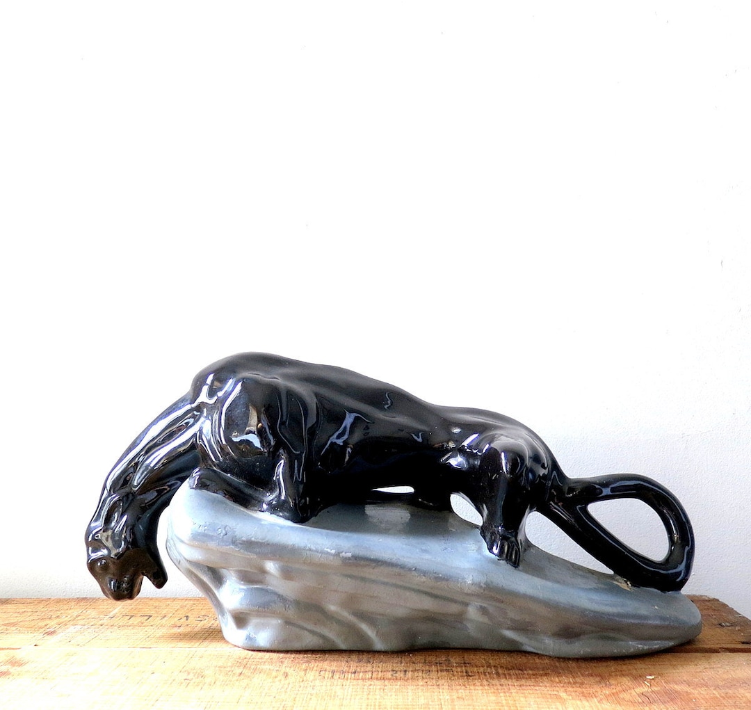 Black Panther Cougar Statue Mid Century Ceramic Jaguar Vintage 1950's ...
