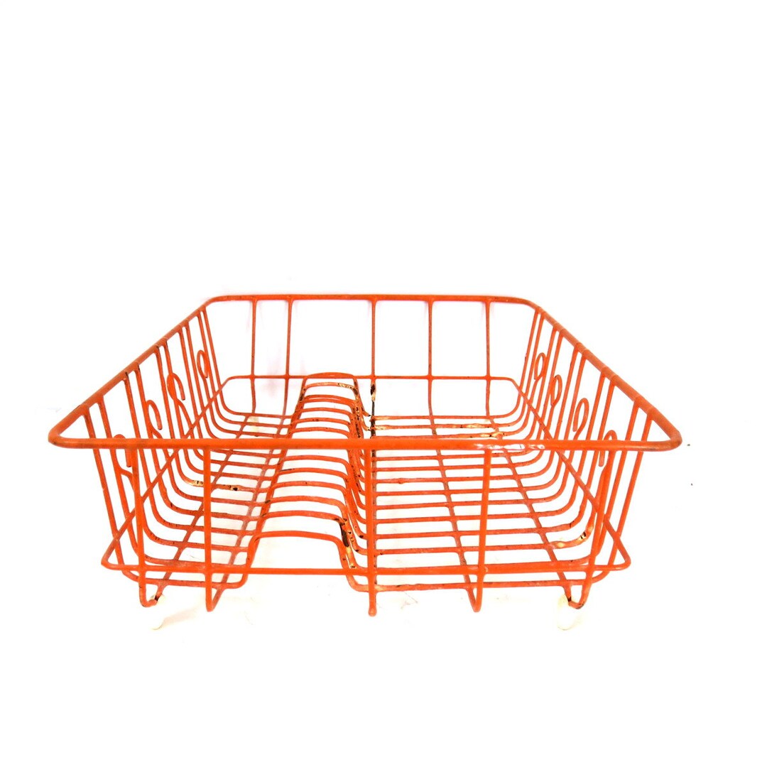 Vintage ORANGE Dish Drainer Basket Dishrack Retro Kitchen Dish Dryer ...