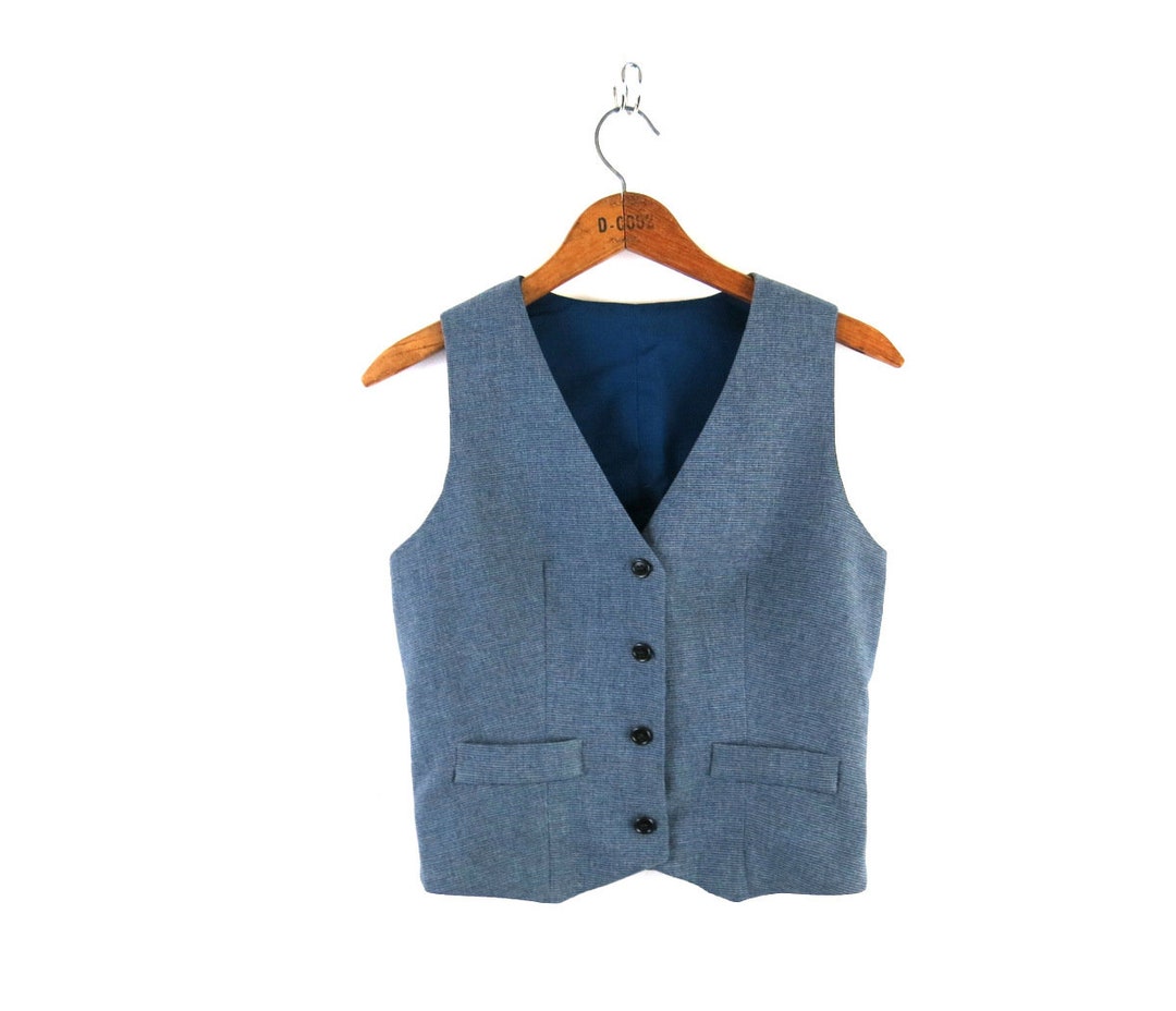 Blue Vintage Suit Vest Minimal Gender Neutral Vest Size XS Maq - Etsy