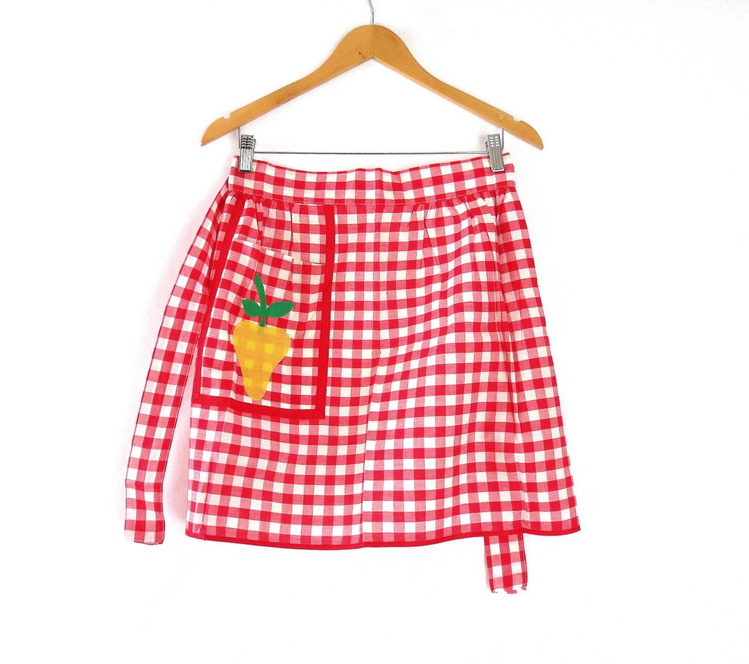 Vintage Red & White Checkered Apron: Mid Century Kitchen Half Apron - Etsy