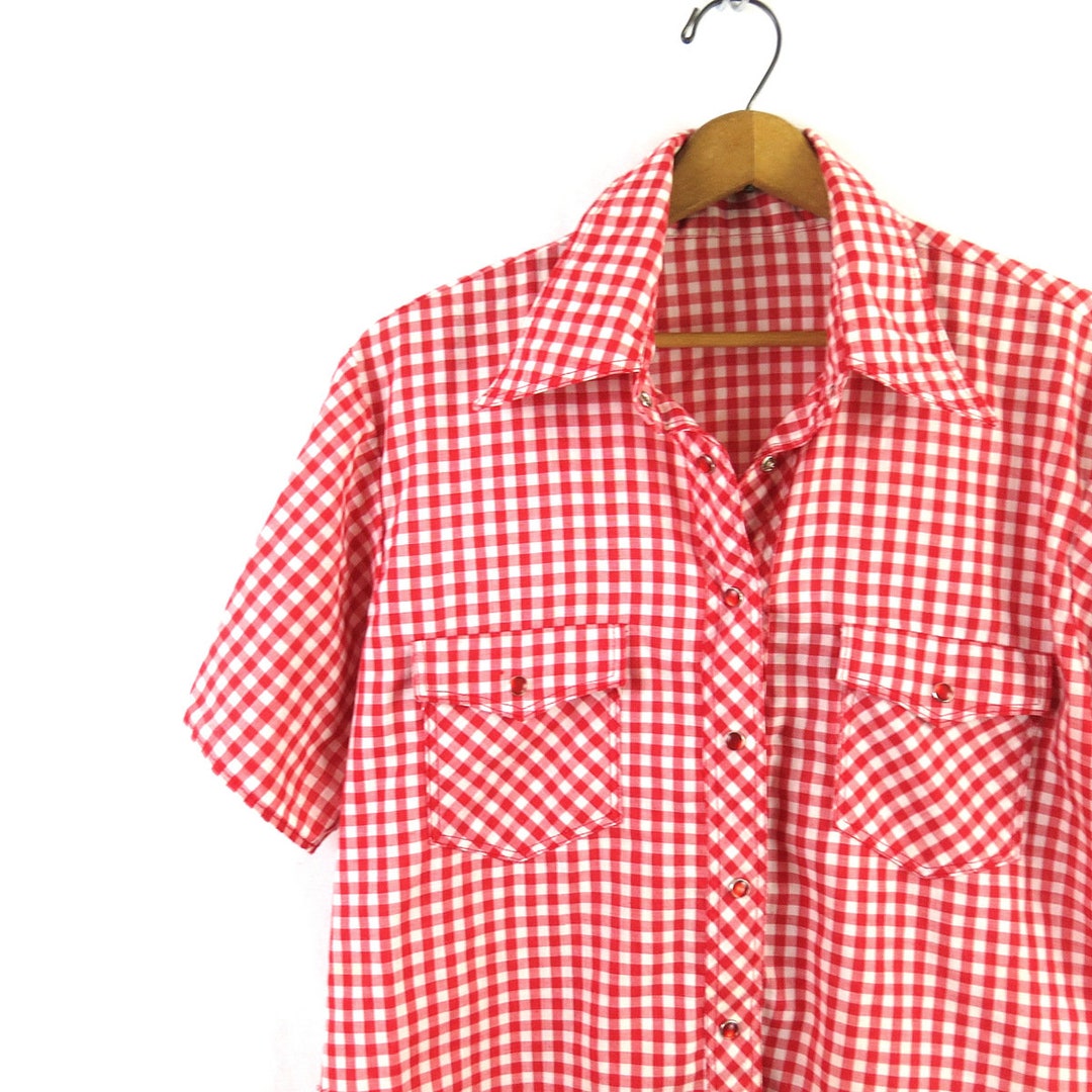 Vintage Pearl Snap Western Shirt Red Check Short Sleeve Shirt Red ...