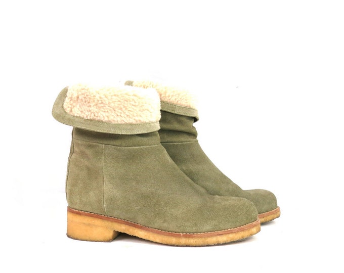 Green Suede Leather Boden Boots Vintage Sherpa Lined Fall Winter Boots ...