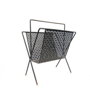 1960s Mid Century Vintage Black Metal Magazine Stand Rack Retro Ranch ...