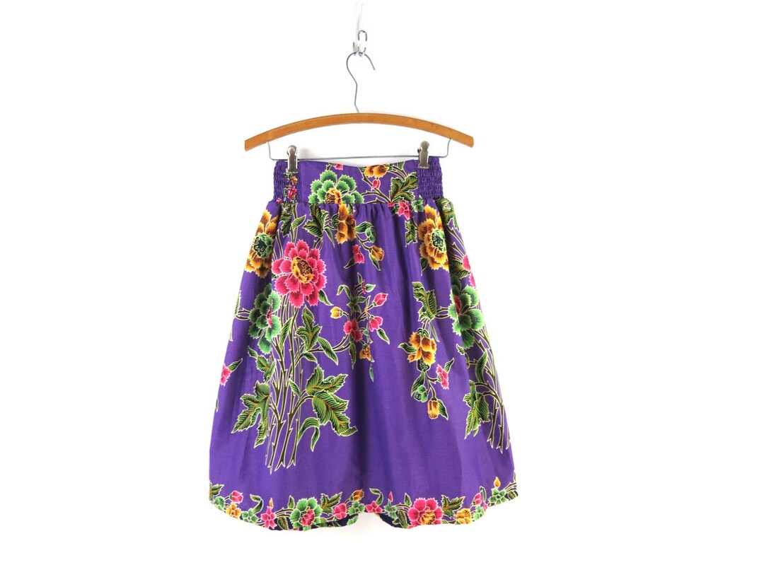 High Waist Tropical Skirt Rose Flower Pattern Skirt Vintage Purple ...