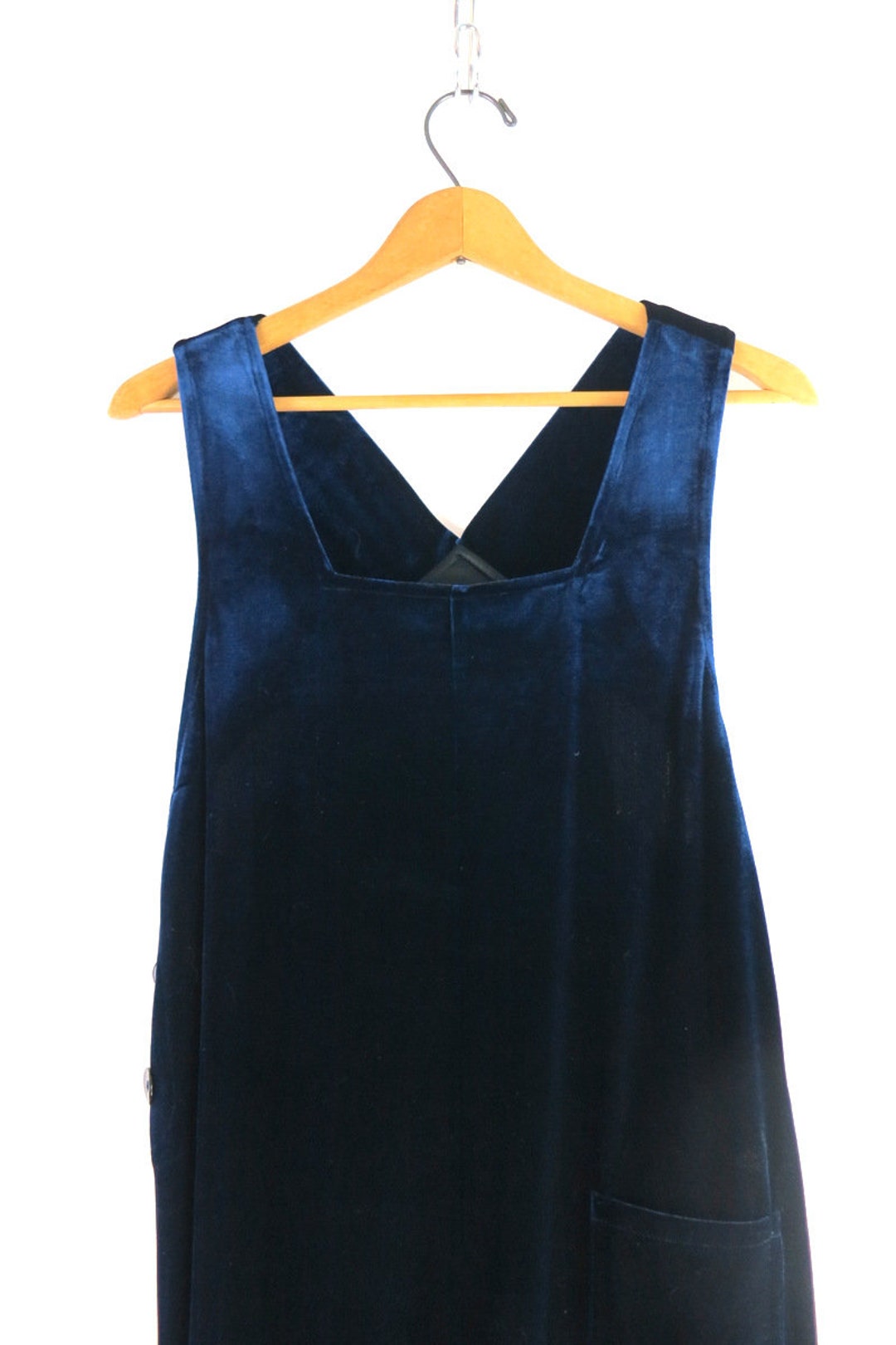 Long Dark Blue Velvet Dress Vintage Sleeveless Jumper Dress With ...