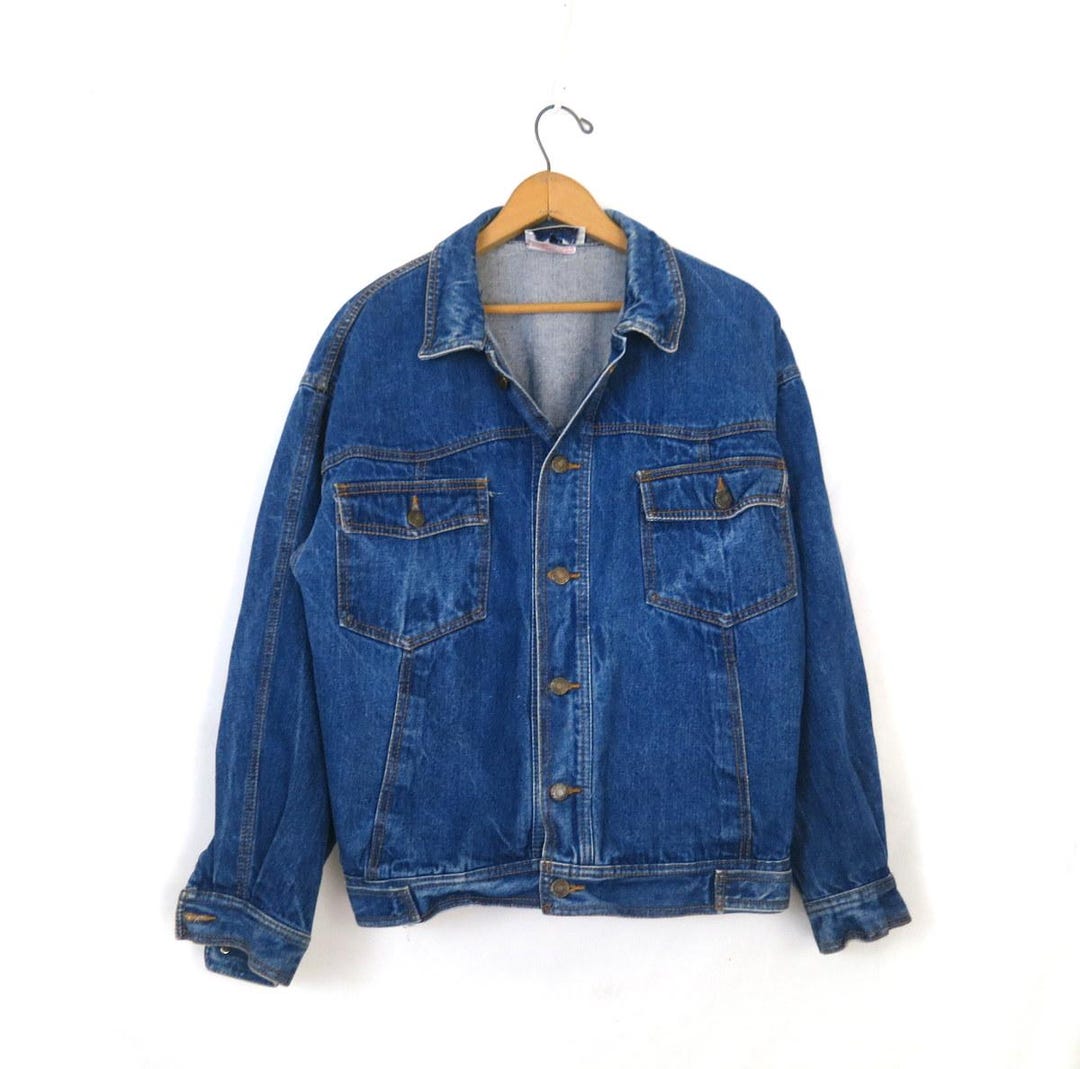 Vintage Jean Jacket 80s Denim Trucker Coat Vintage Denim Jacket / Men's ...