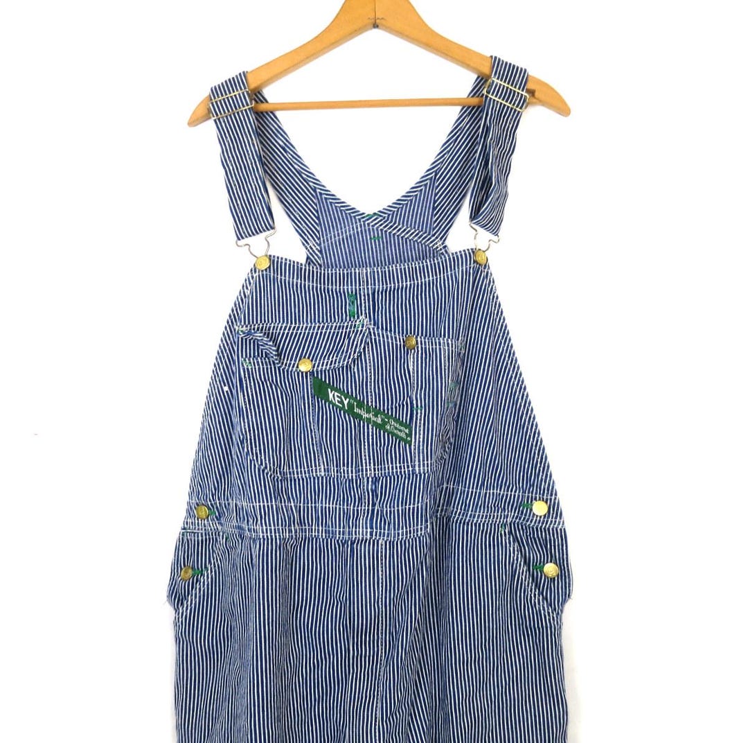 Vintage KEY Bib Overalls Denim Jean Bibs Pinstriped Blue White Pin ...