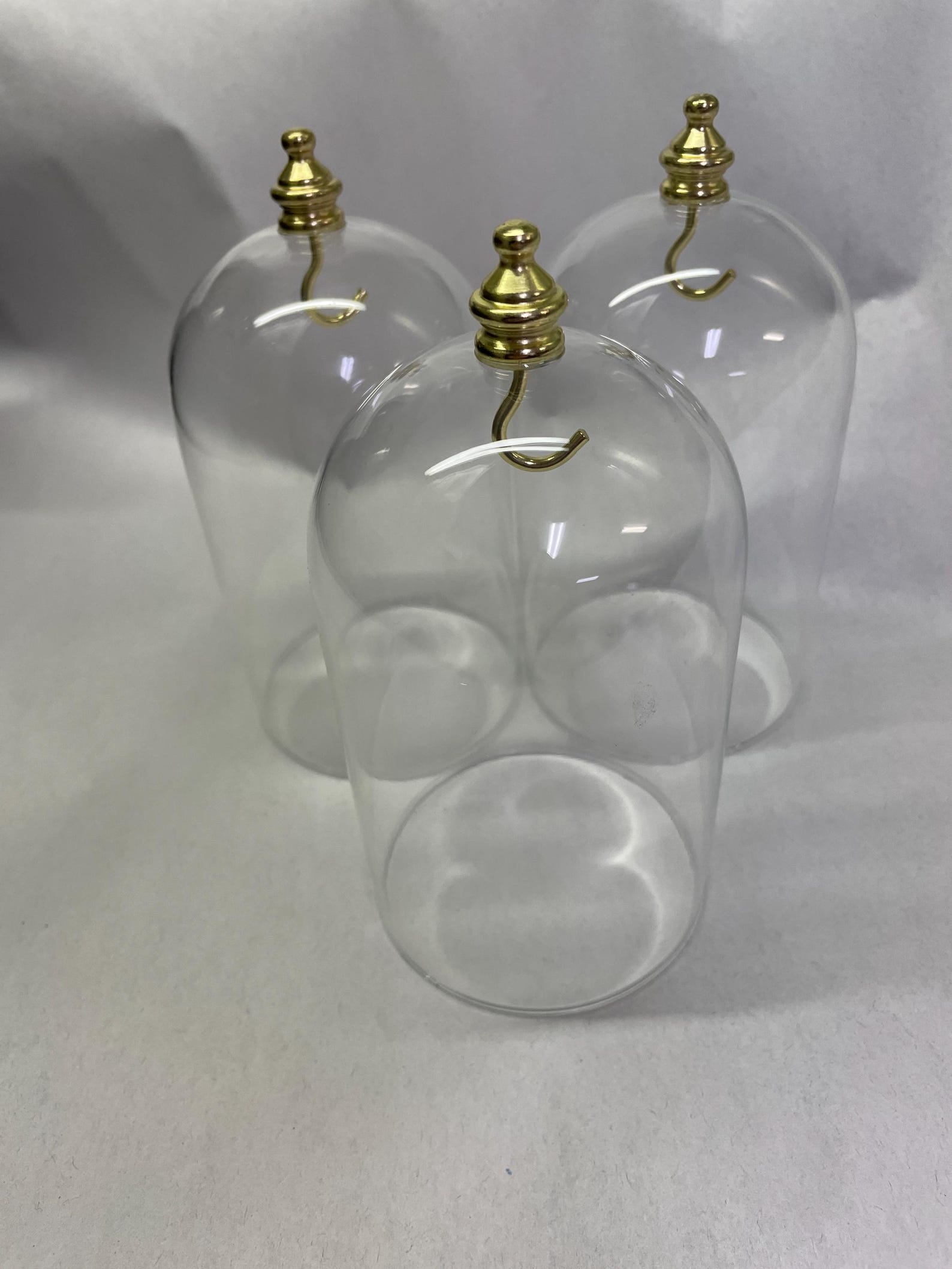 Three 3 X 5" High Glass Domes With Brass Know and Hook - Etsy