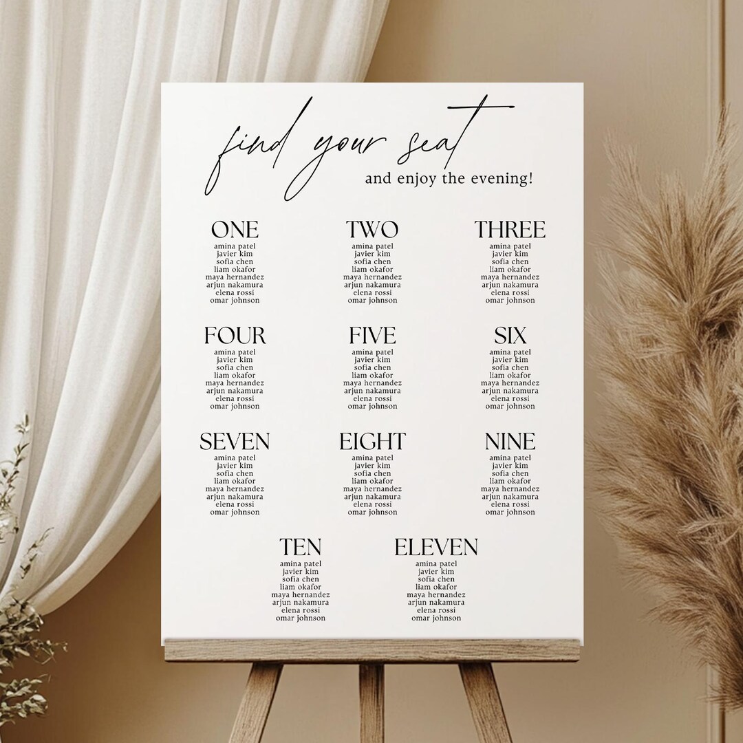 MINNIE | Minimal Editable Wedding Seating Chart Sign | Customizable ...
