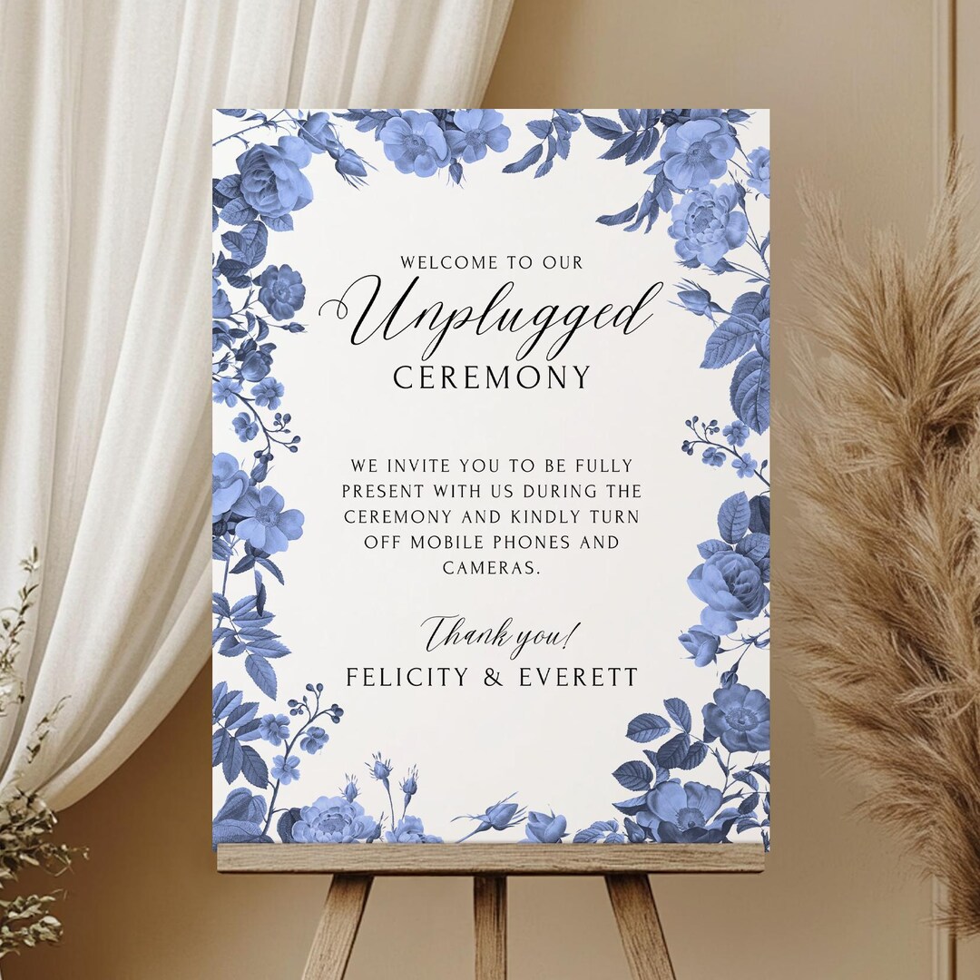 Floral Unplugged Ceremony Sign | Blue Wedding Decor (digital Download ...
