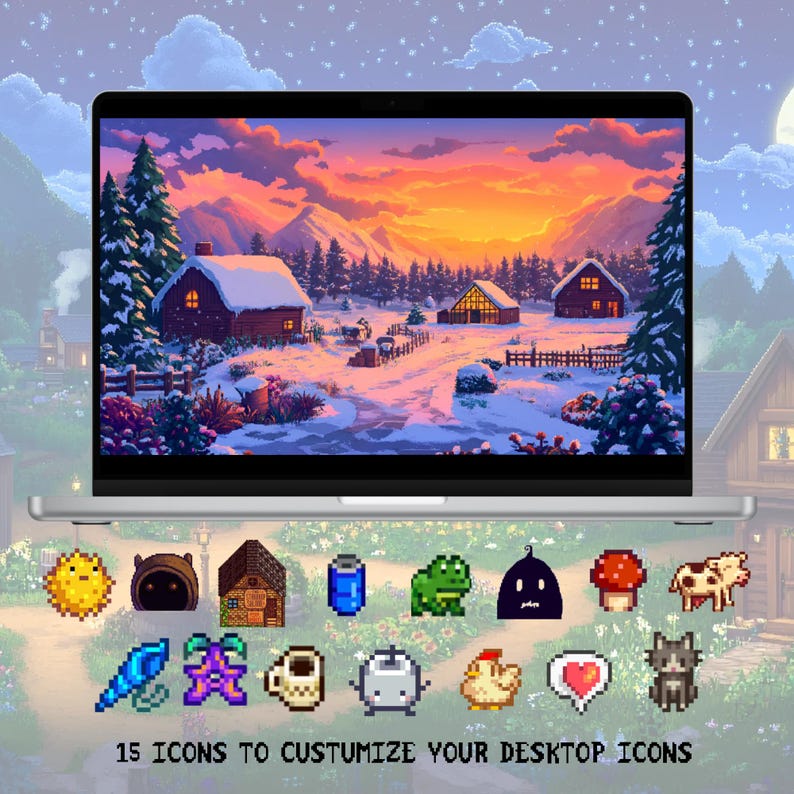 10 Stardew Valley Landscape Wallpaper & Icons Bundle, Desktop Laptop ...