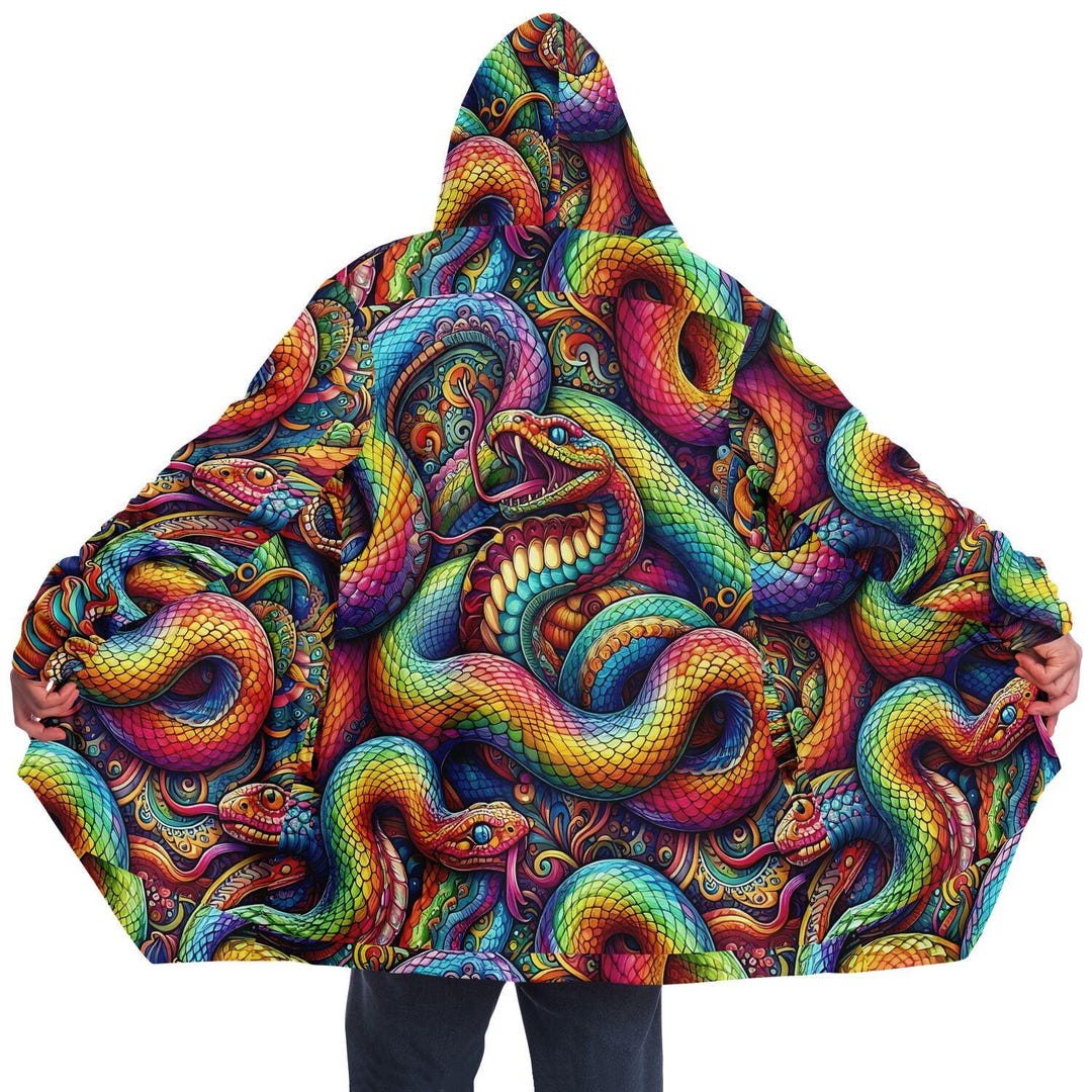 Psychedelic Rainbow Snakes Rave Festival Cloak | Fleece Festival Coat ...