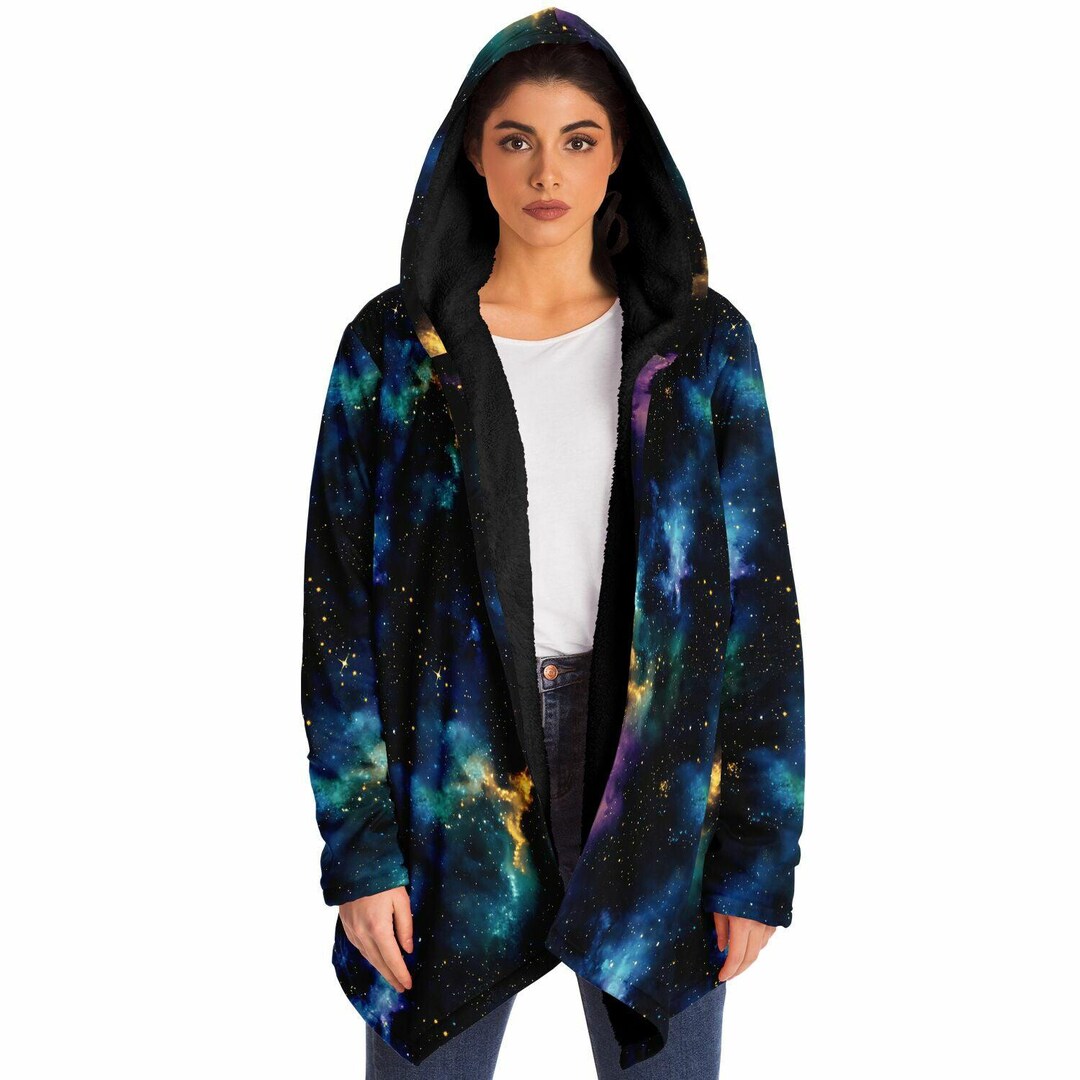 Galaxy Nebula Rave Festival Cloak Winter Fleece Festival Coat Cloak ...
