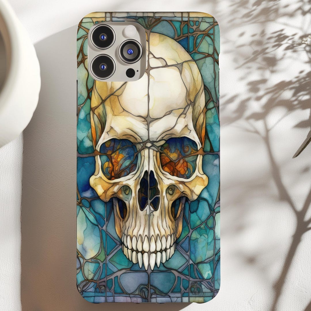 Mosaic Stained Glass Skull Skeleton Phone Case Tough Slim Magsafe Phone ...